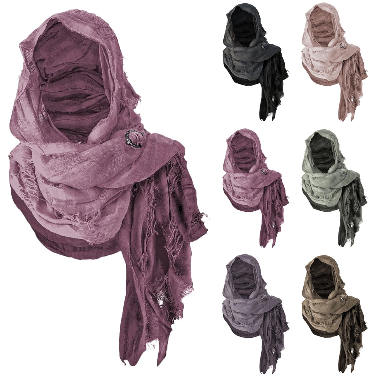 DUMUIELD Medieval Cloak with Hood Men Shawl Cowl Hood Scarf Renaissance ...