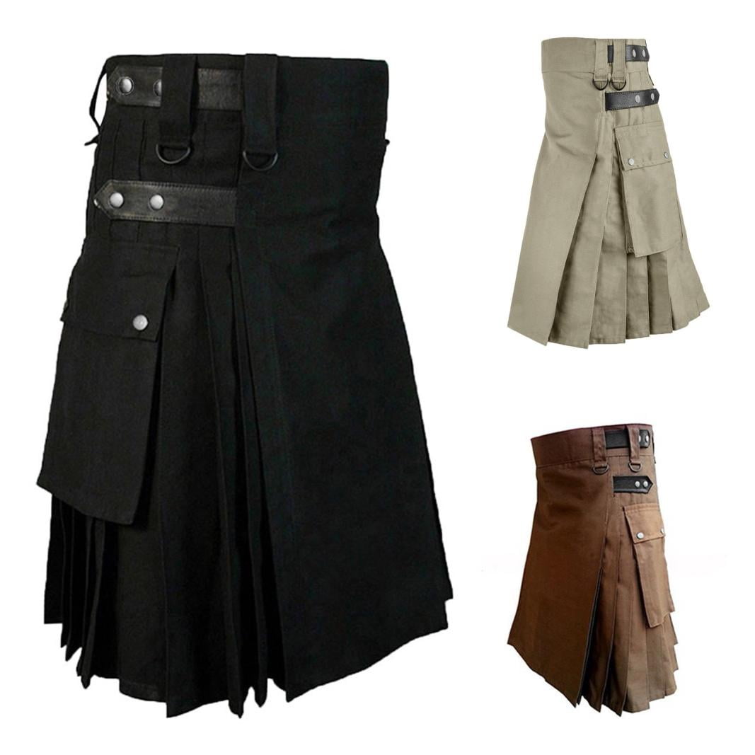 DUMUIELD Mens Kilt Utility Scottish Traditional Highland Solid Pleated ...