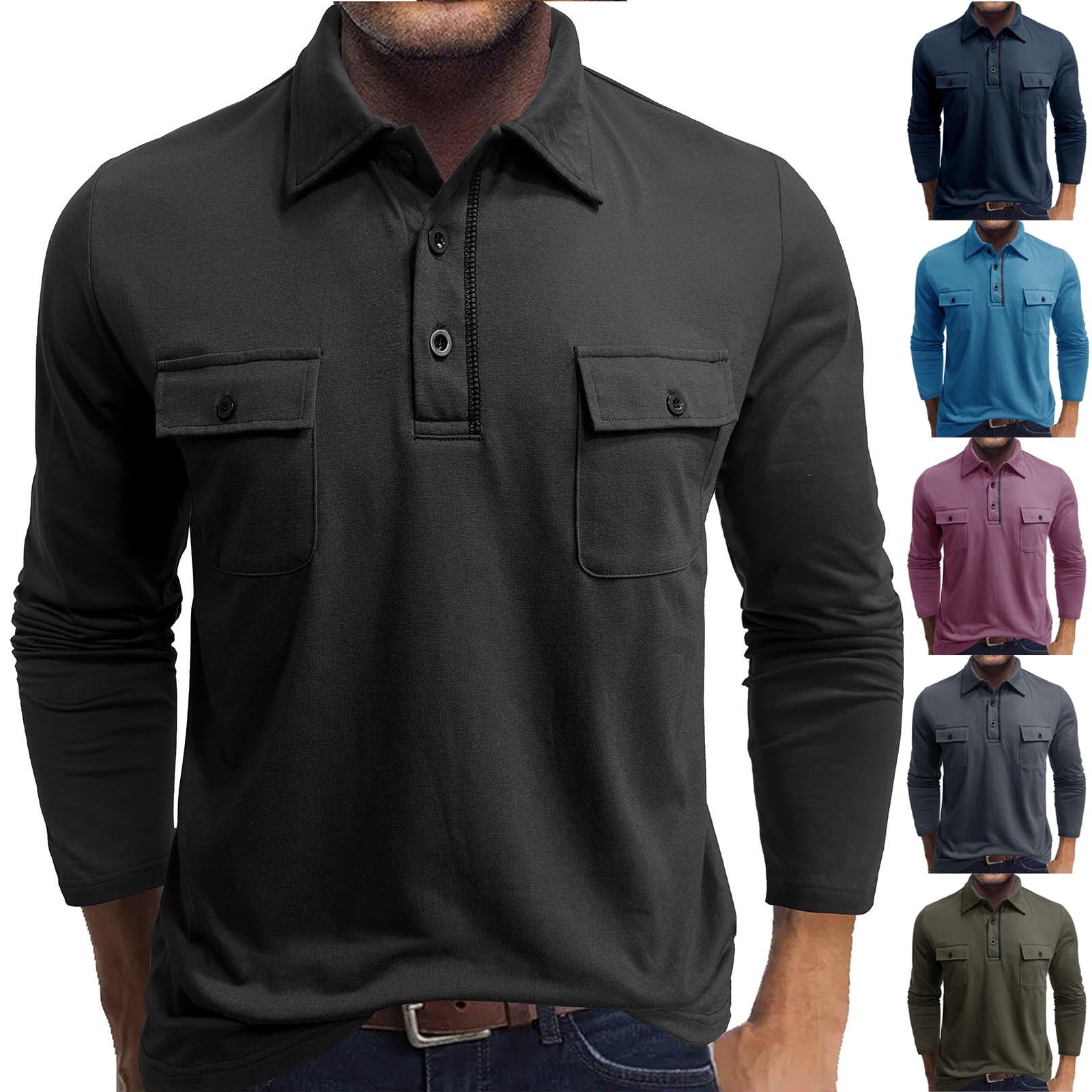 DUMUIELD Mens Long Sleeve Shirts Classic Casual Button Tees Dressy ...
