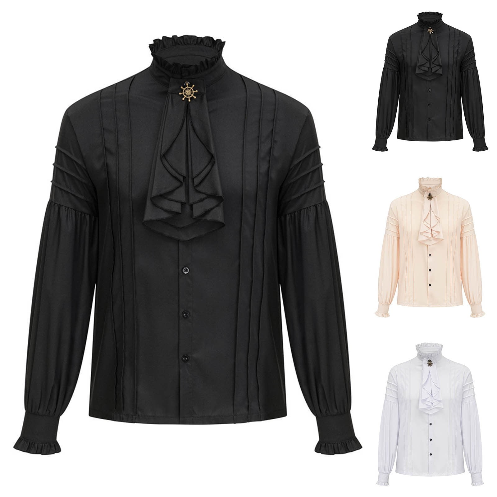 DUMUIELD Mens Pirate Shirt Ruffle Victorian Renaissance Vampire Poet ...