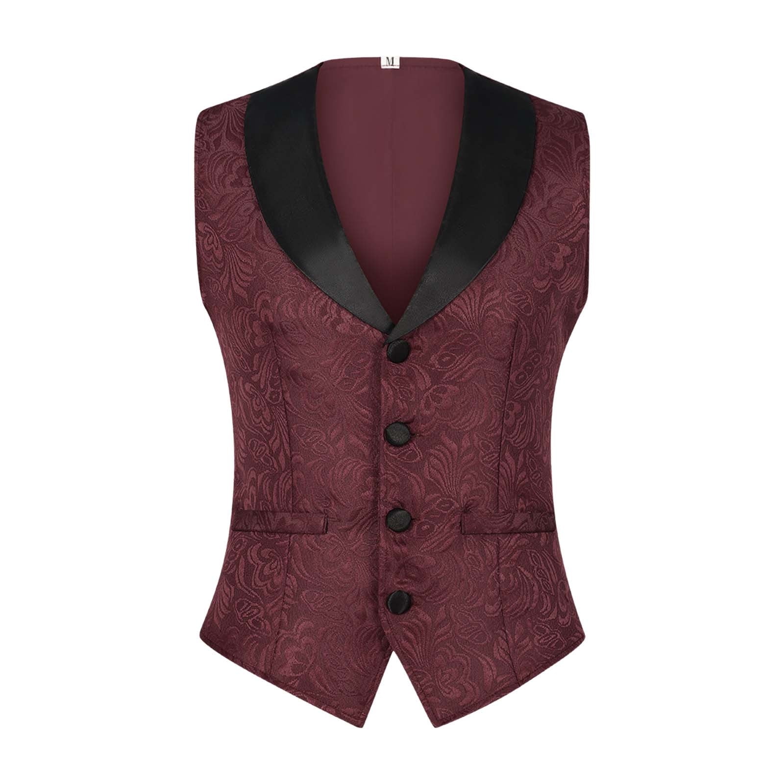DUMUIELD Mens Suit Vest Paisley Floral Victorian Vests Gothic Steampunk ...