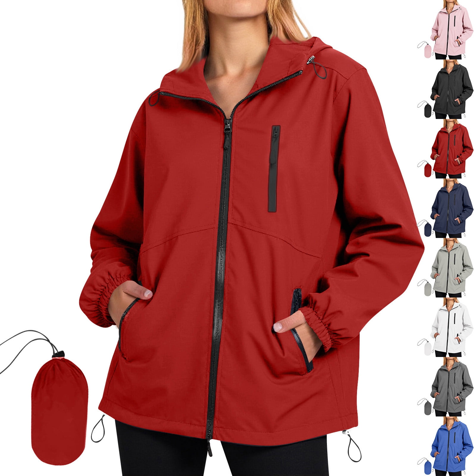 DUMUIELD Packable Raincoats for Women Waterproof Zip Up Rain Jacket ...