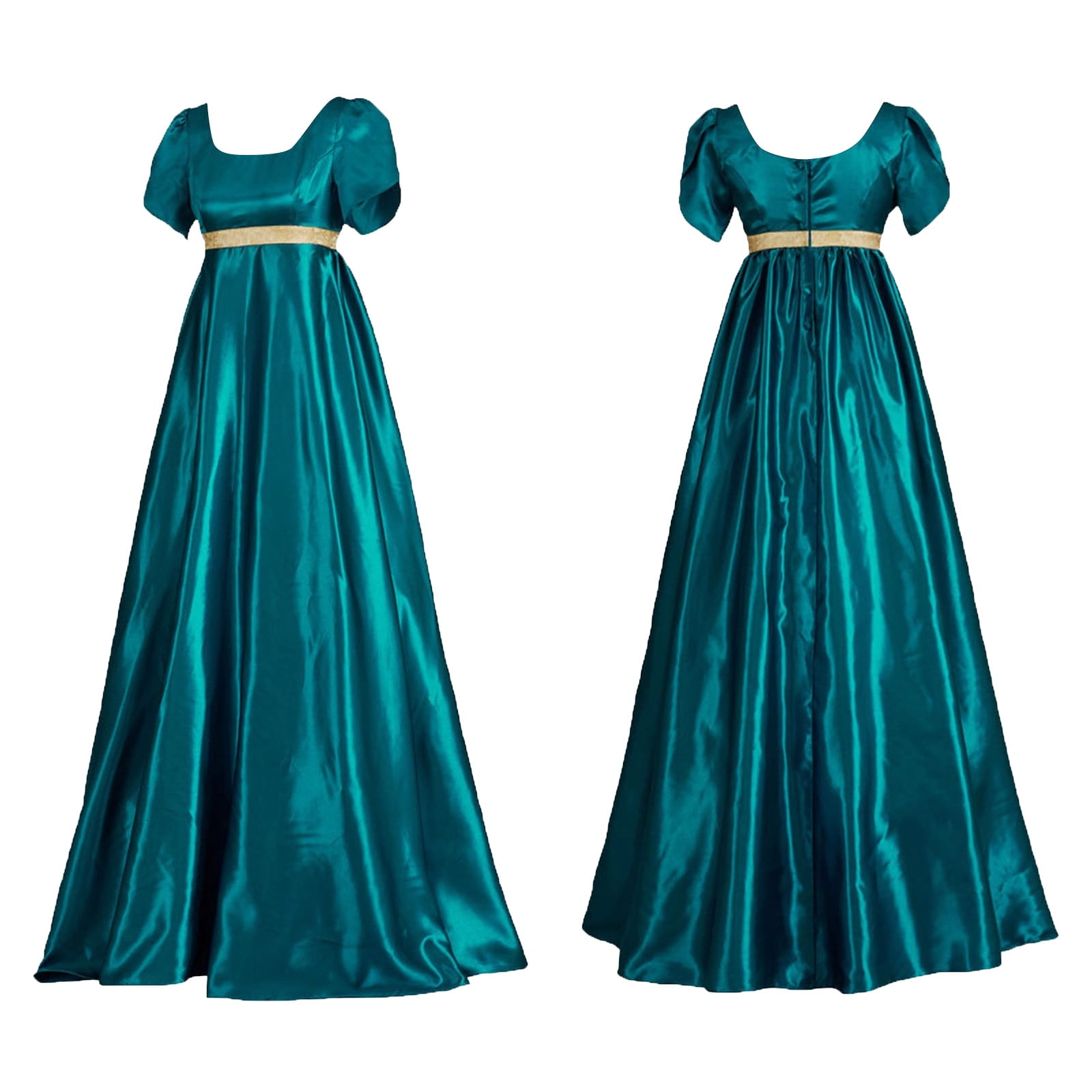 DUMUIELD Regency Dresses for Women with Satin Sash Ruffled Puff Sleeve ...