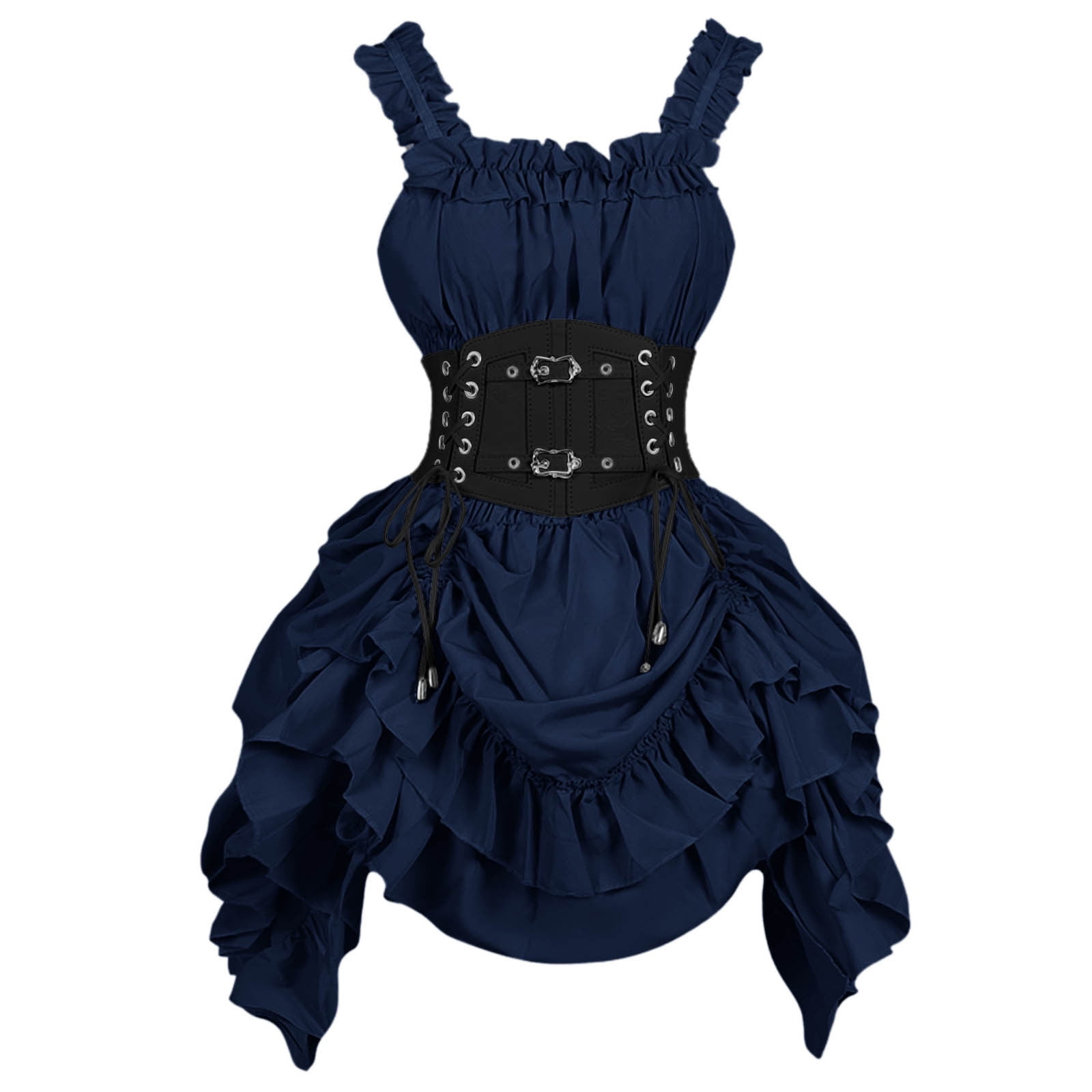 DUMUIELD Renaissance Dress Women Ruffle Lace Up Corset Dresses ...