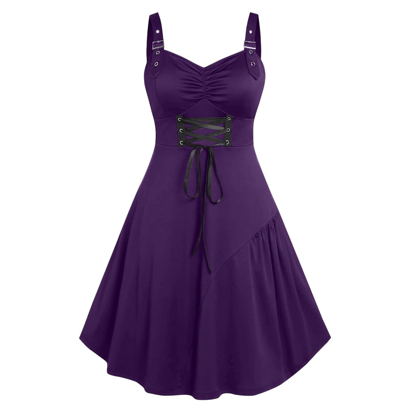 DUMUIELD Renaissance Dress Women Sleeveless Corset Sundress Medieval ...