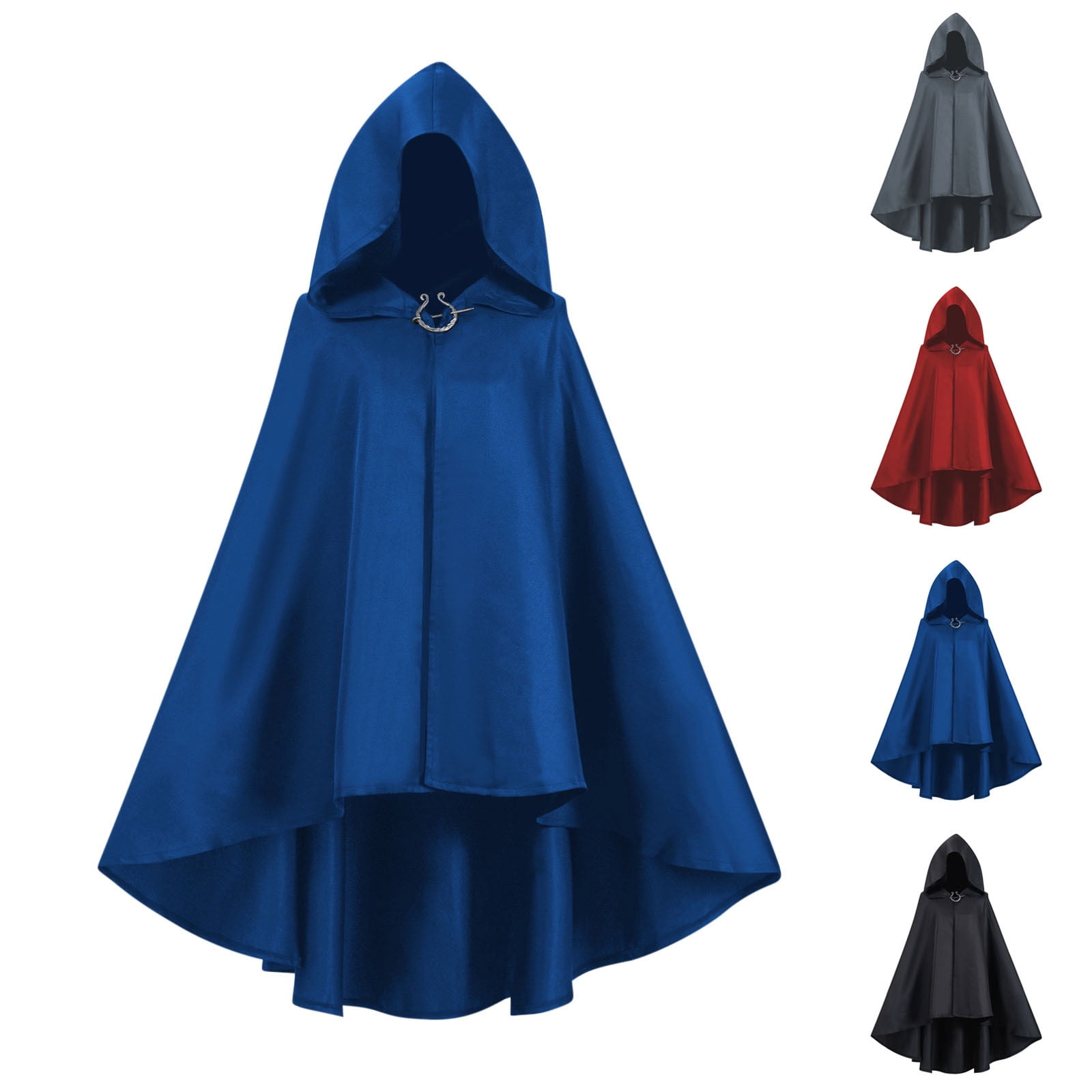 DUMUIELD Unisex Velvet Medieval Renaissance Hooded Cloak Cape Button ...