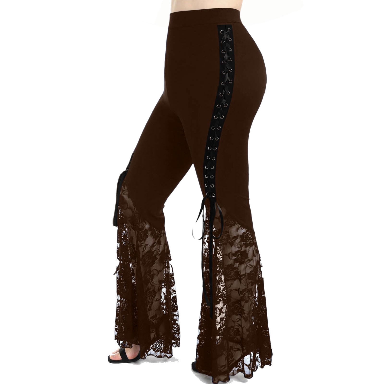 DUMUIELD Women Rave Mesh Sheer Pants High Waist Bandage Lace Up Hippie ...