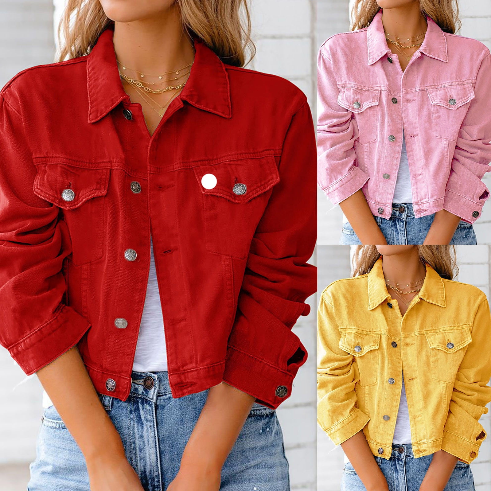 DUMUIELD Women's Jean Jacket Long Sleeve Button Down Stretch Fitted Shacket Jackets Solid Color ...