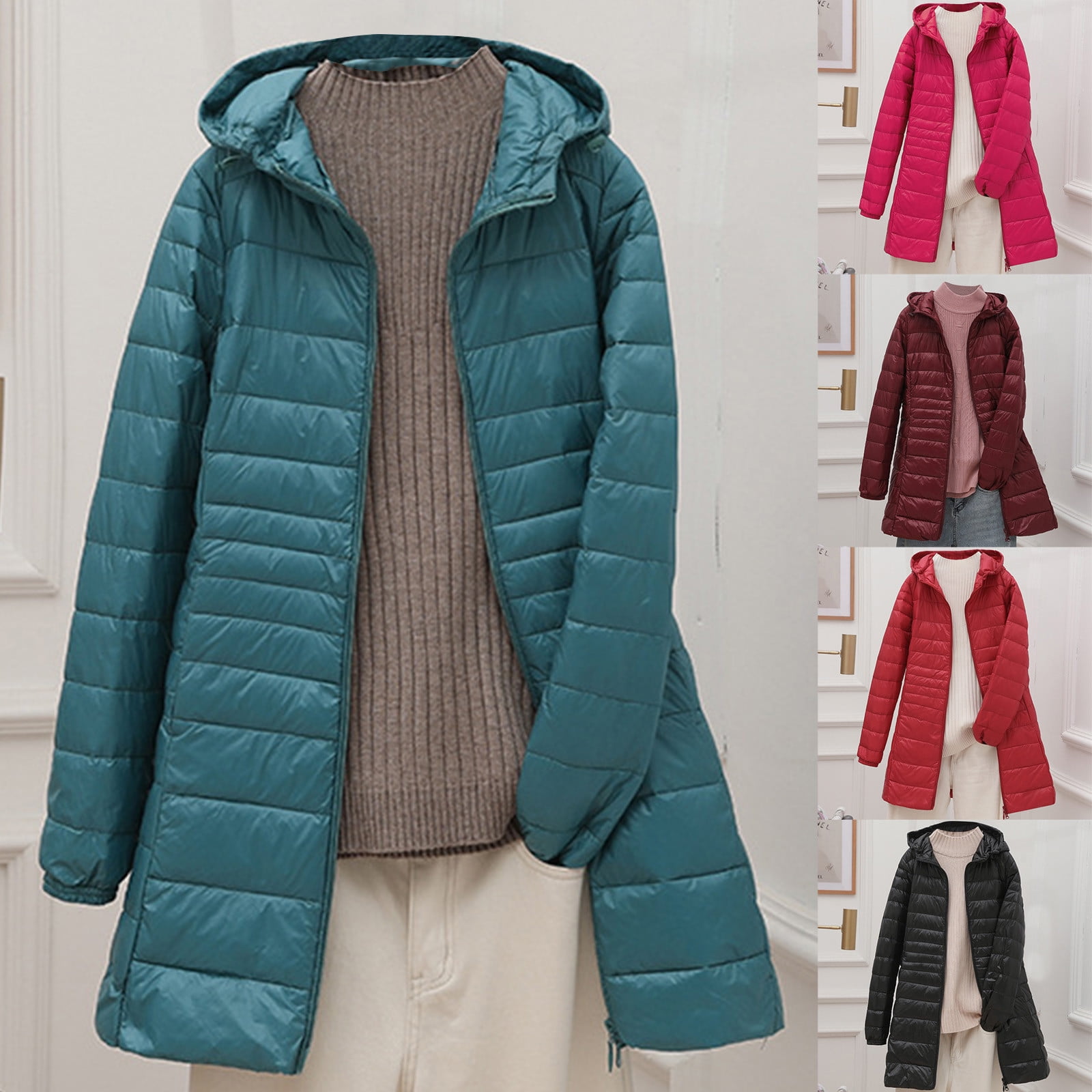 DUMUIELD Women's Long Puffer Jacket Lightweight Zip up Down Coats Plus ...