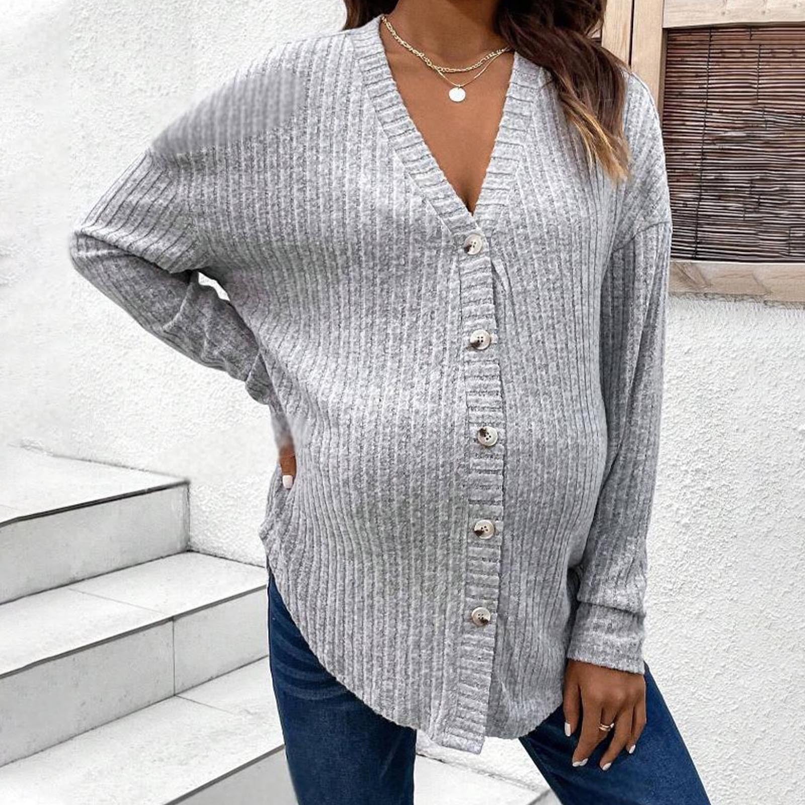 DUMUIELD Women's Maternity Cardigan Sweater Knitted Button Down Long ...