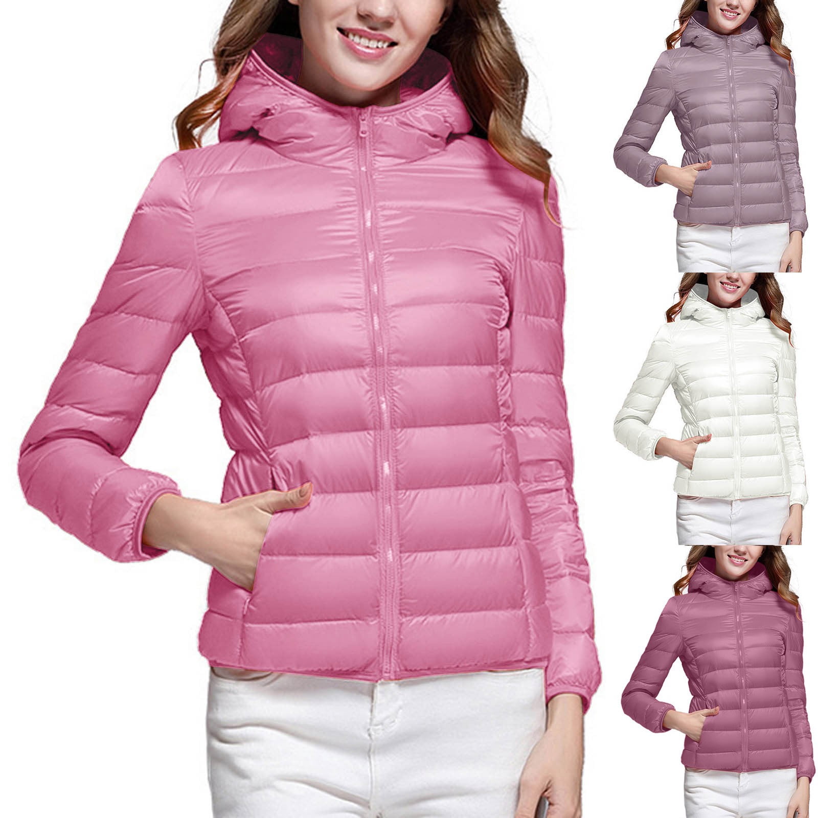DUMUIELD Women's Puffer Jacket with Hood Lightweight Quilted Padded ...