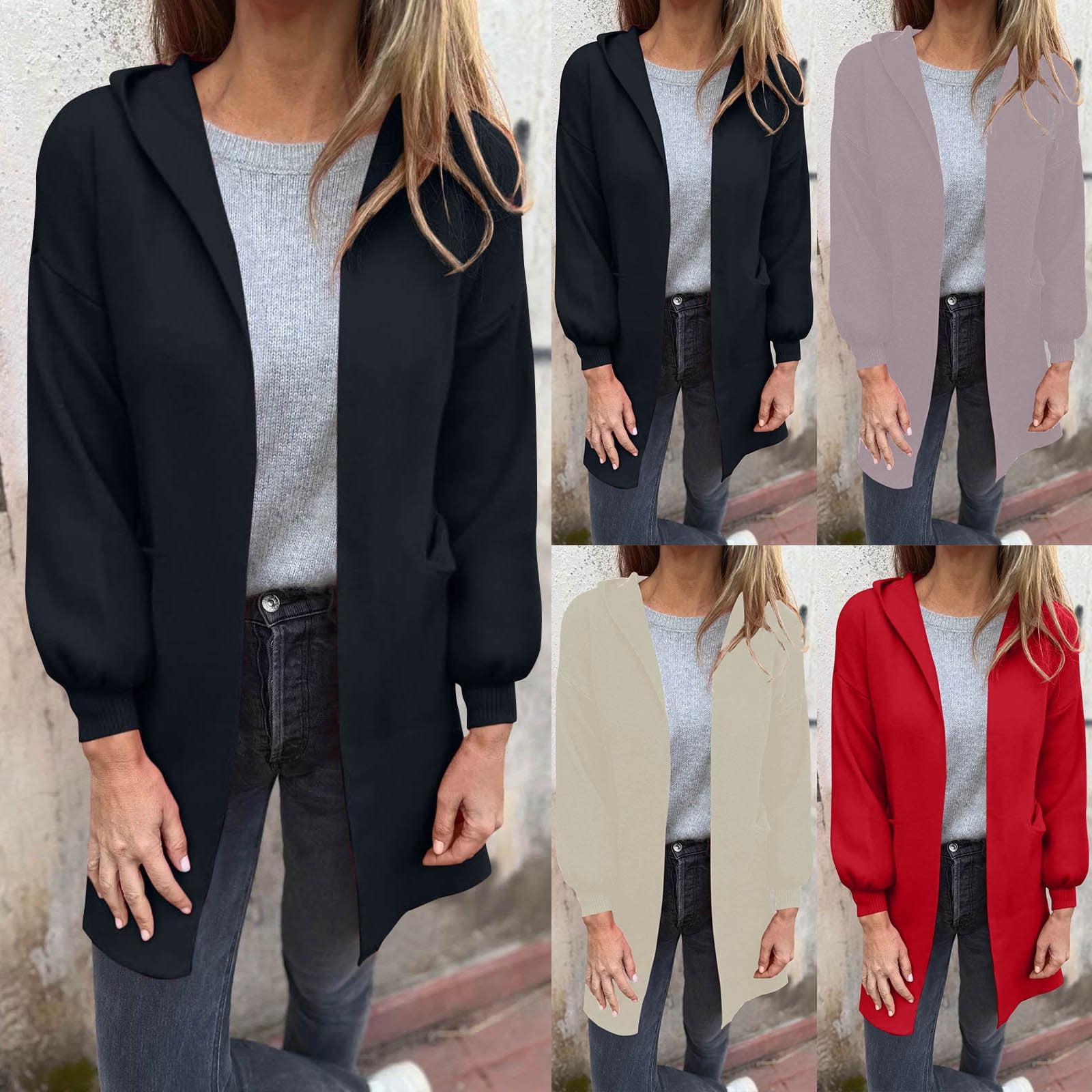 DUMUIELD Women's Winter Wool Coat Open Front Oversized Long Dressy ...