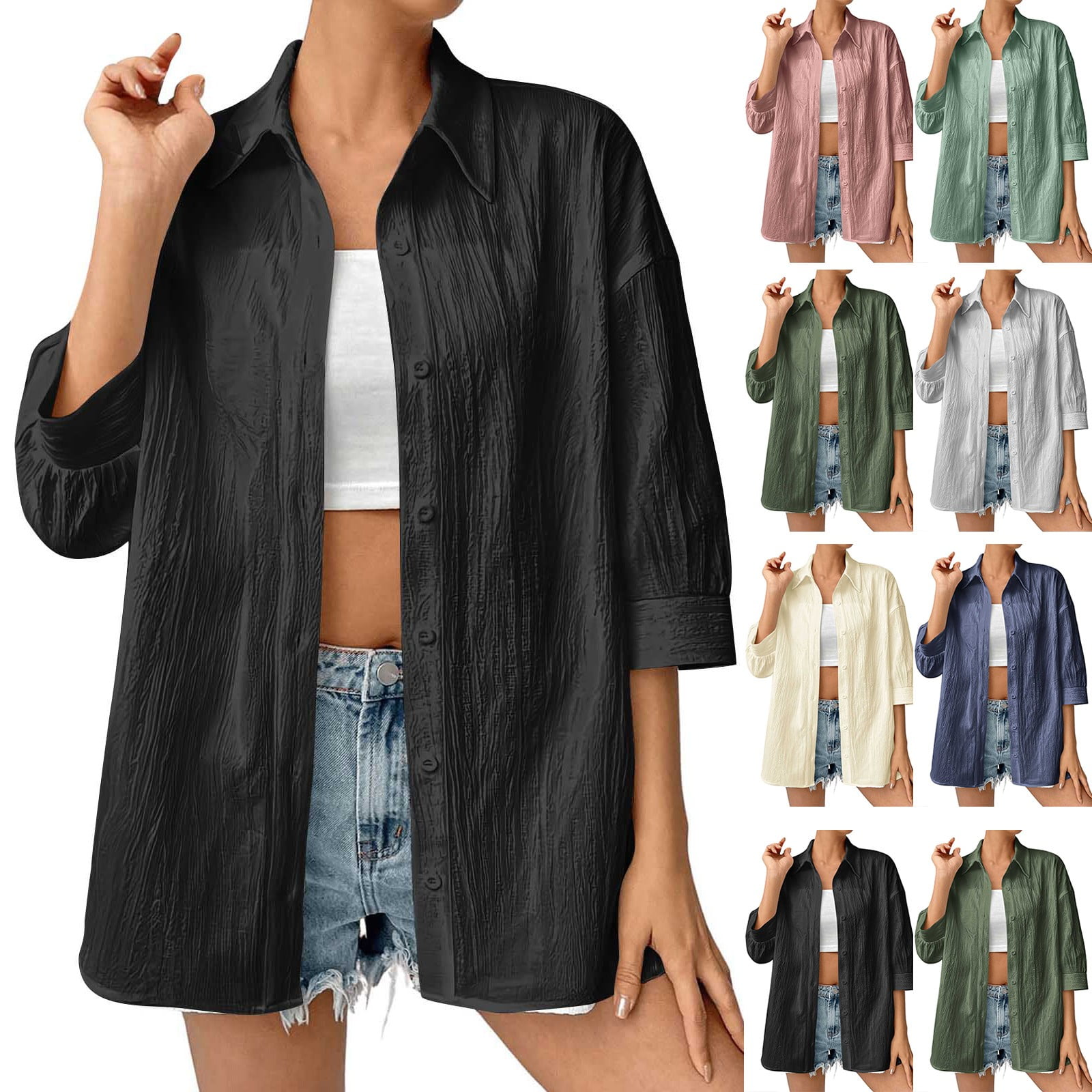 DUMUIELD Womens Button Down Shirts Long Sleeve Cotton Gauze Tops Beach Vacation Loose Fit Casual ...