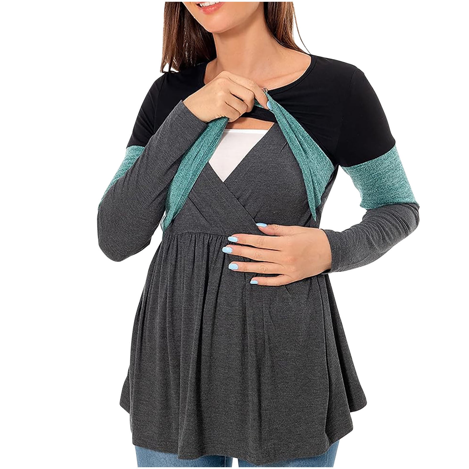 DUMUIELD Womens Maternity Nursing Tops Double Layers Breastfeeding ...
