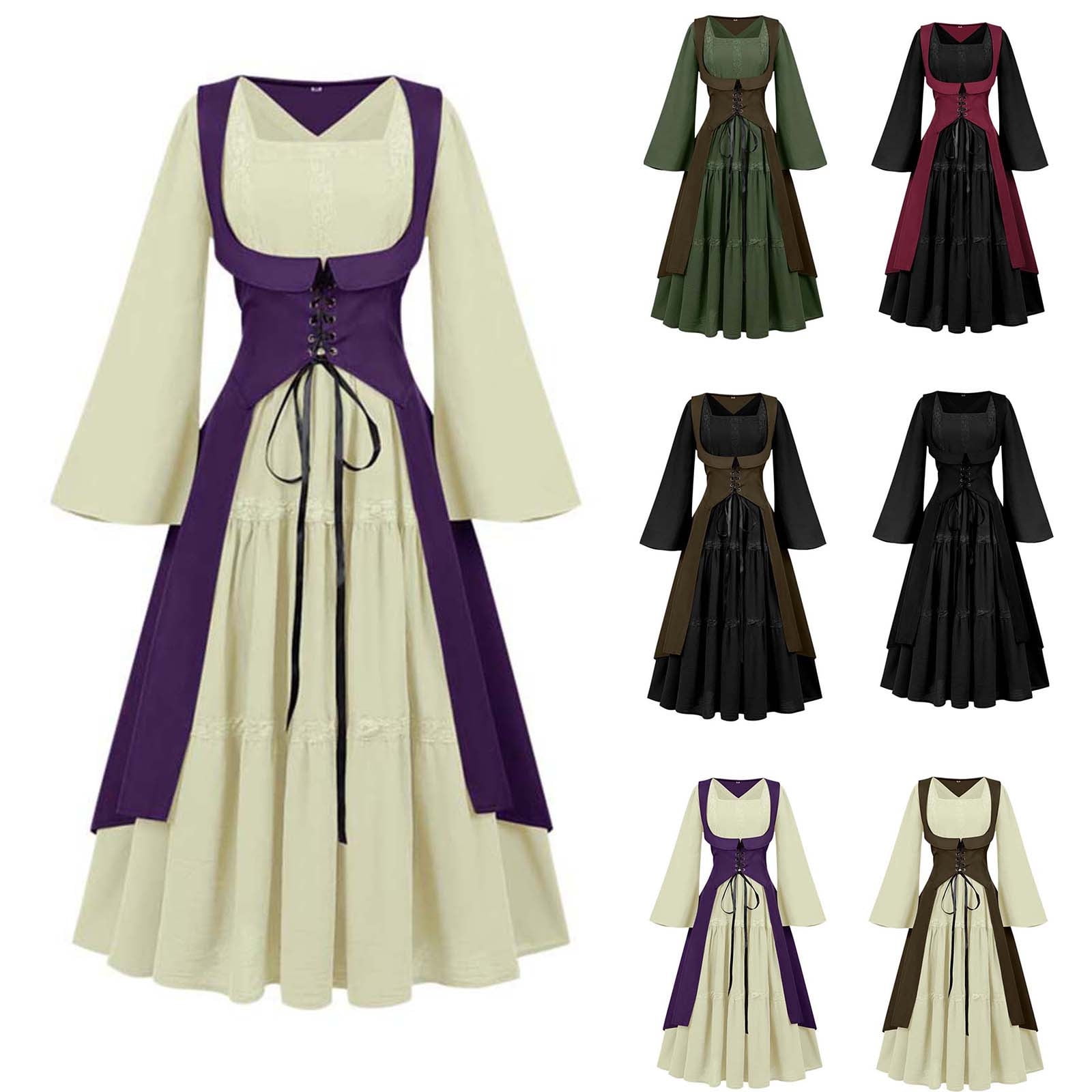 DUMUIELD Womens Medieval Renaissance Color Block Costume Cosplay Over ...