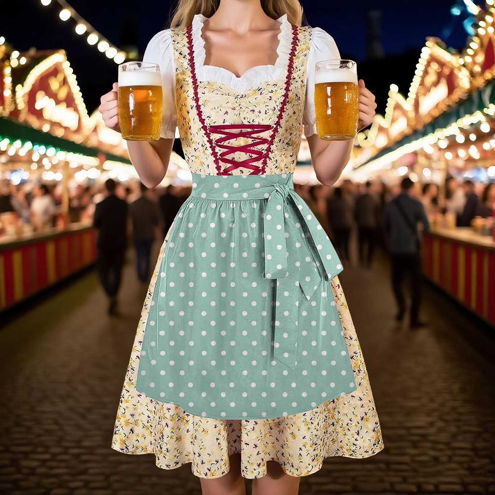 DUMUIELD Womens Oktoberfest Dress Costume German Dirndl Dress 2 Pieces ...