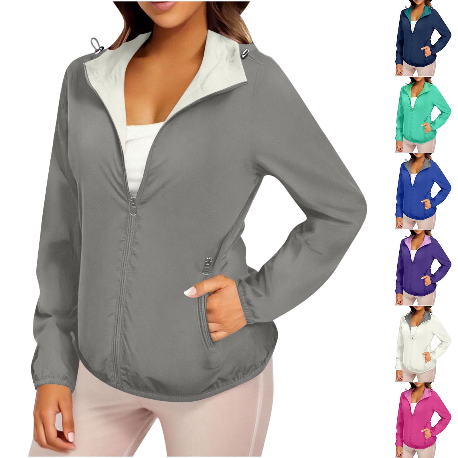 DUMUIELD Womens Rain Jacket with Hood, Loose Lightweight Plus Size Long ...