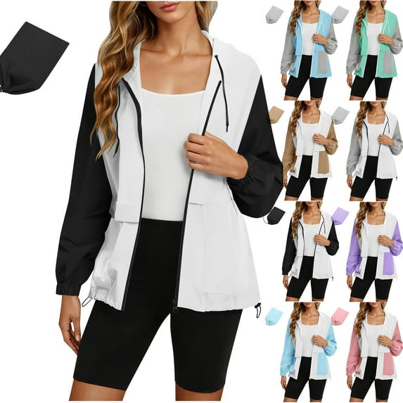 DUMUIELD Womens Rain Jackets Color Block Packable Waterproof ...
