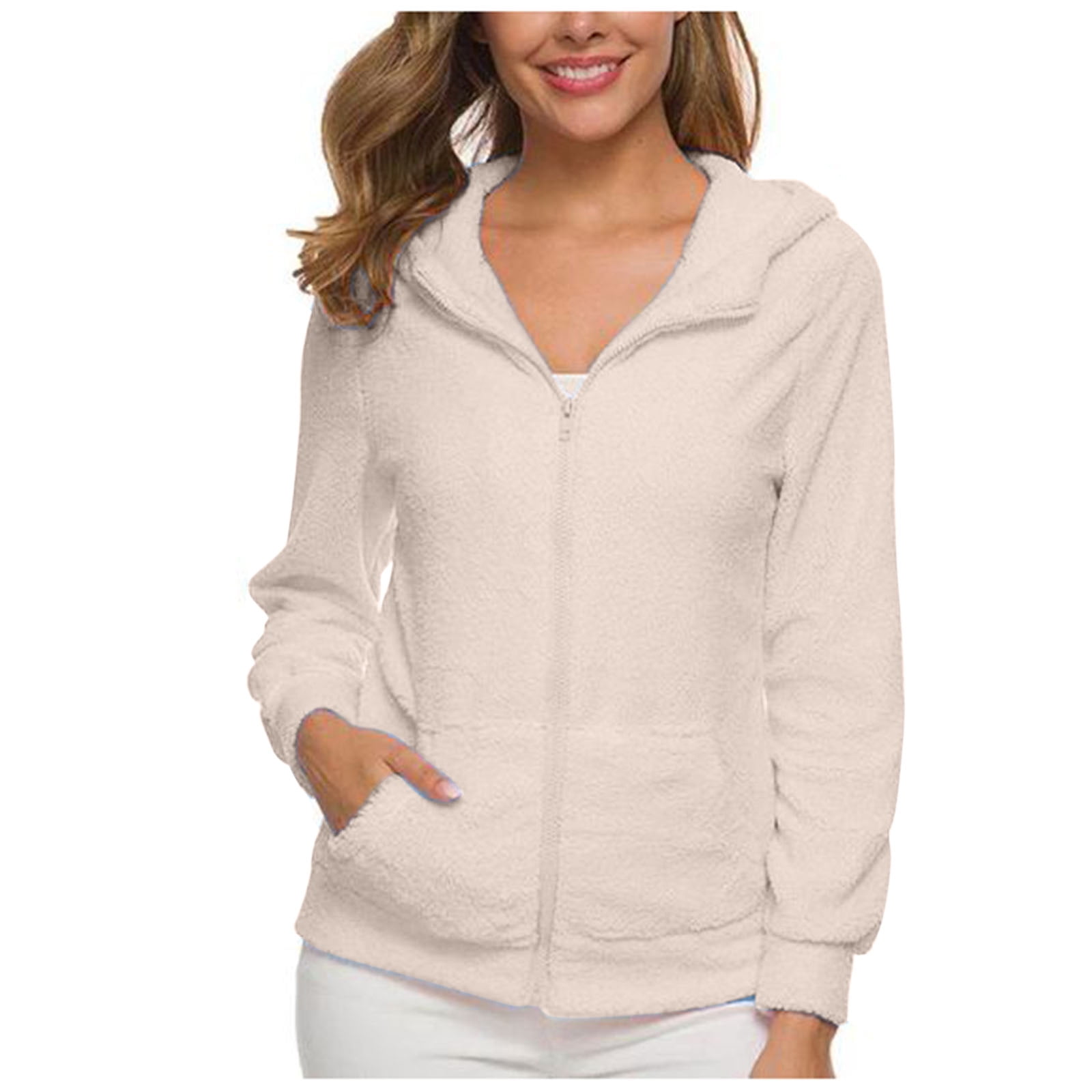 DUMUIELD Womens Warm Fuzzy Zip Up Hoodie Plus Size Long Sleeve Sherpa ...