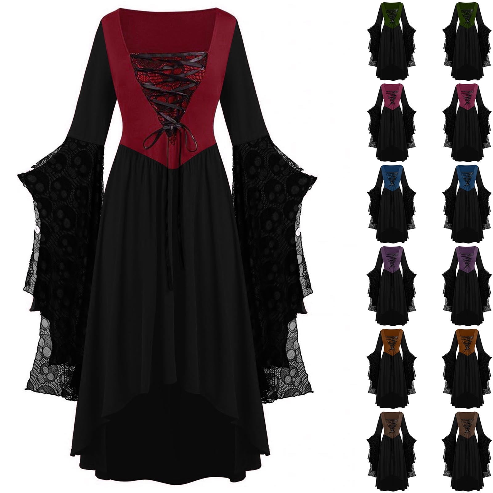 DUMUIELD Womens Witch Dress, Halloween Medieval Vampire Costume Bat ...