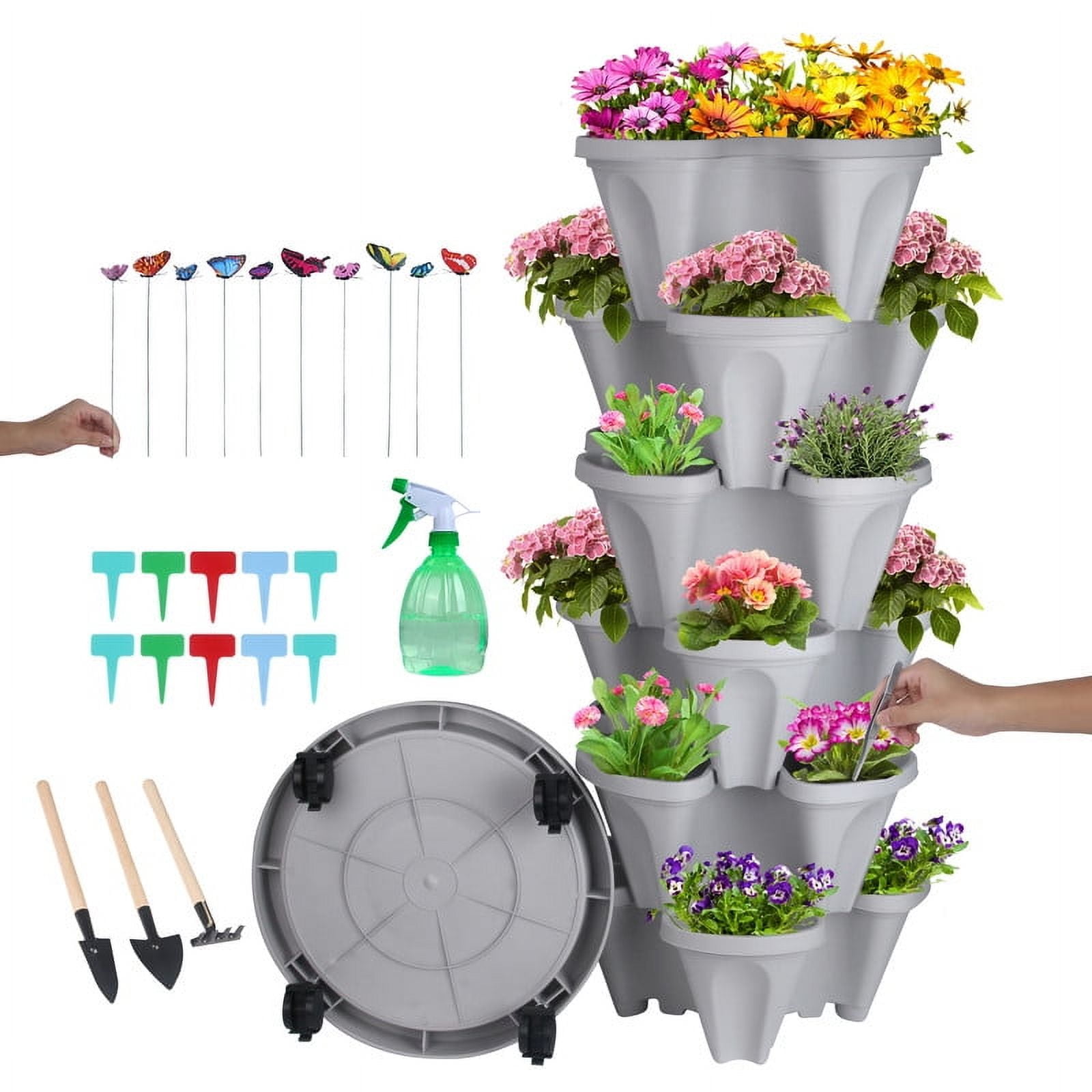 DUNCHATY 1 Pack 6-Tier Stackable Vertical Planter Tower with Removable ...