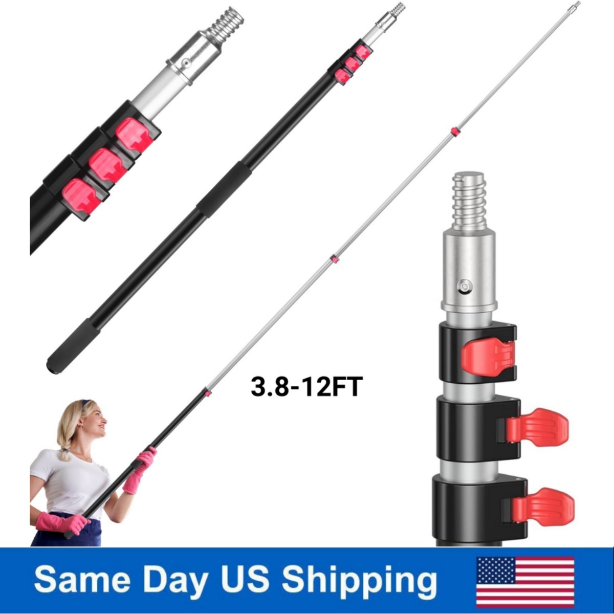 DUNCHATY 12FT Industrial Telescoping Pole, Flip Lock Adjustable Rod for ...