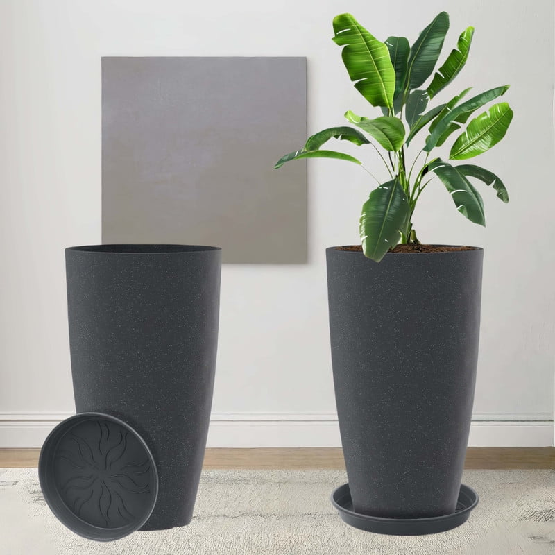 DUNCHATY 2 Pack 21 Inch Large Round Plant Pots with Tray - Heavy Duty ...