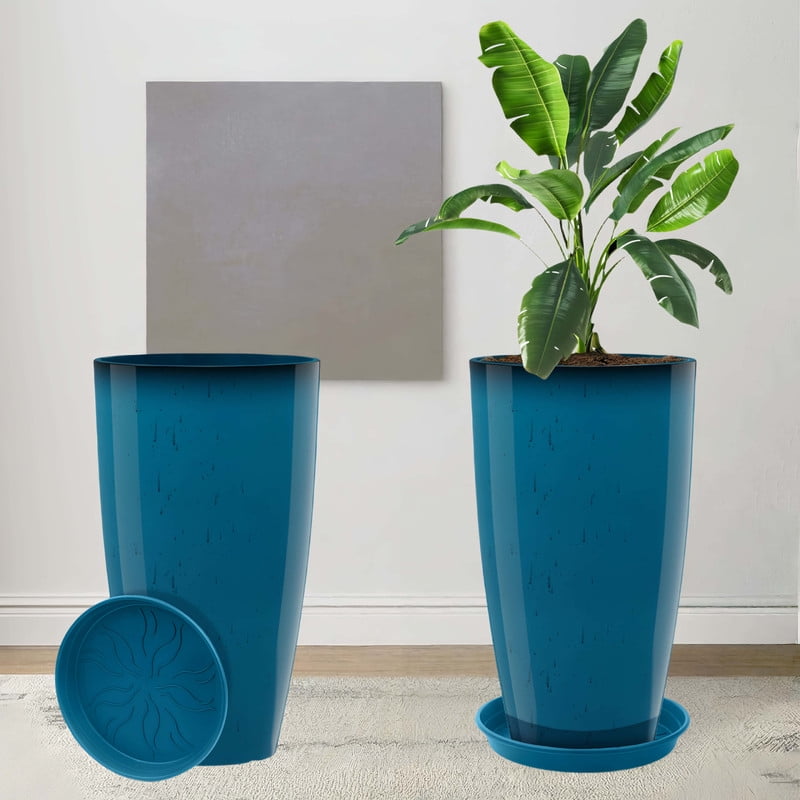 DUNCHATY 2 Pack 21 Inch Large Round Plant Pots with Tray - Heavy Duty ...