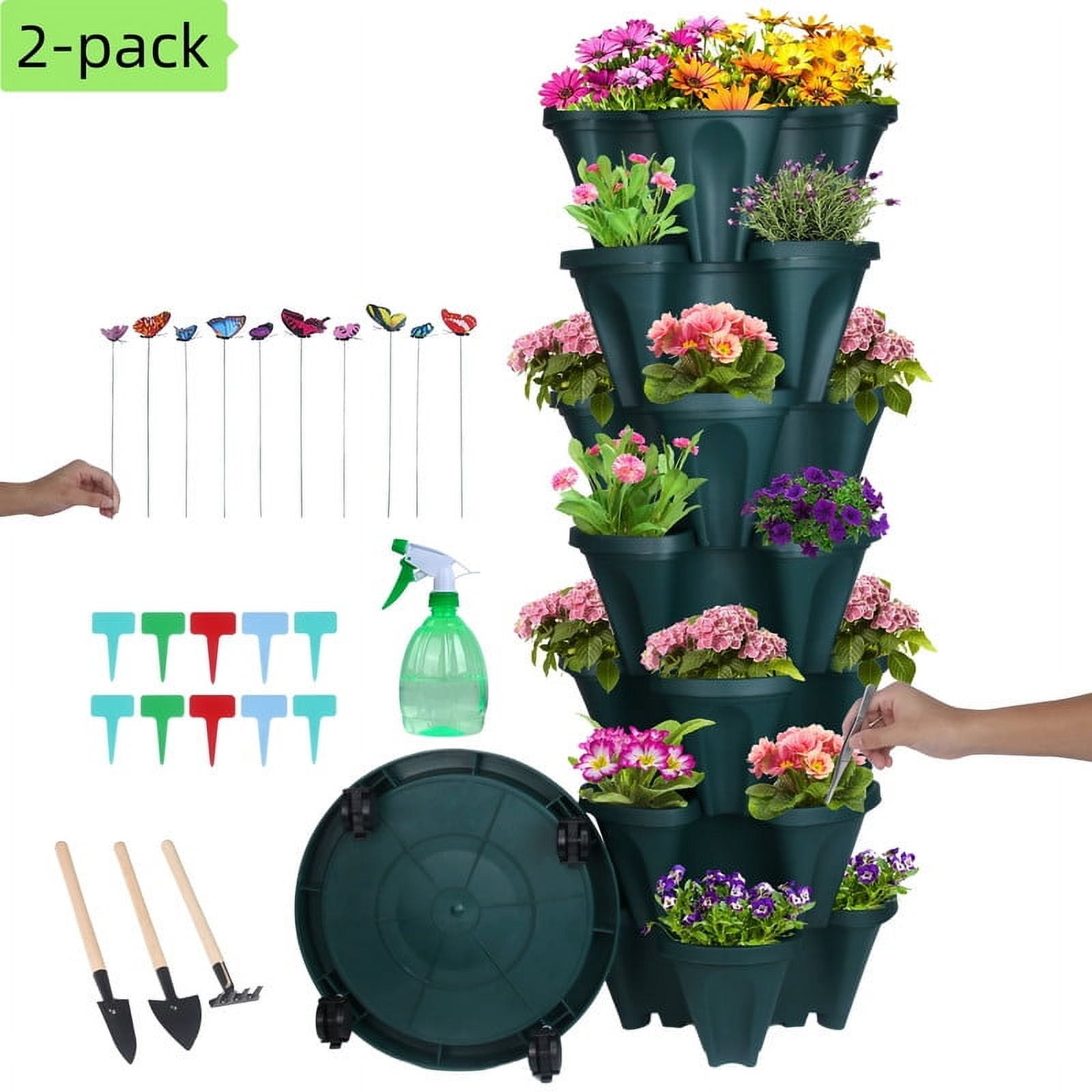 DUNCHATY 2 Pack 7-Tier Stackable Vertical Planter Tower with Removable ...