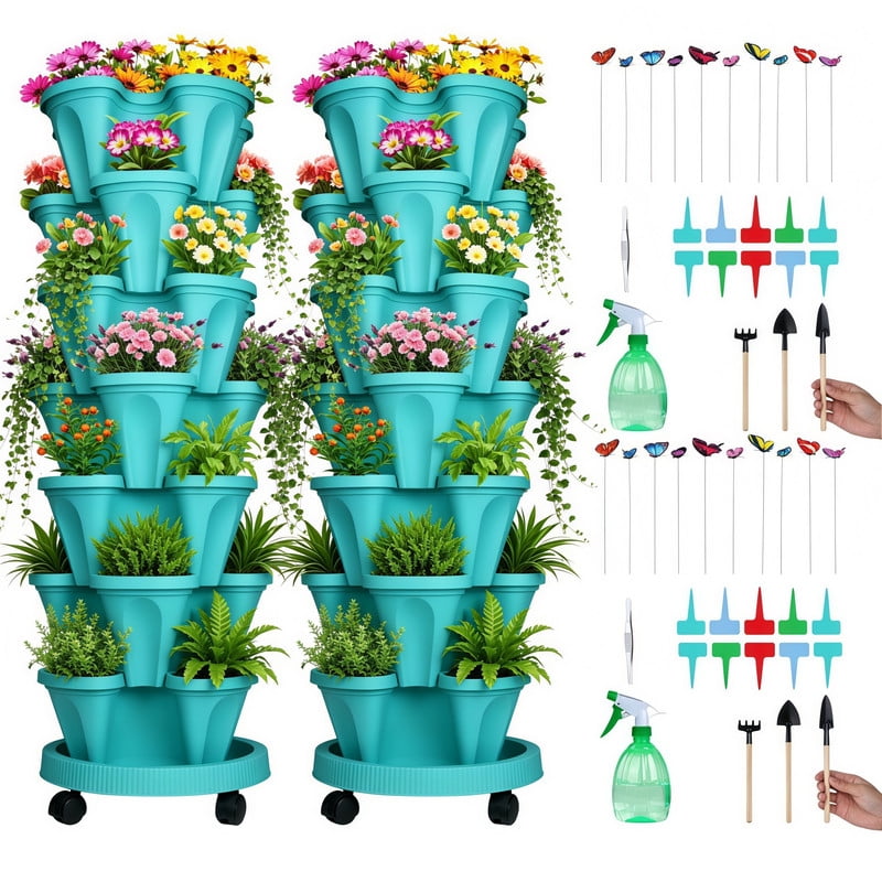DUNCHATY 2 Pack 7-Tier Vertical Garden Planter with Detachable Rolling ...
