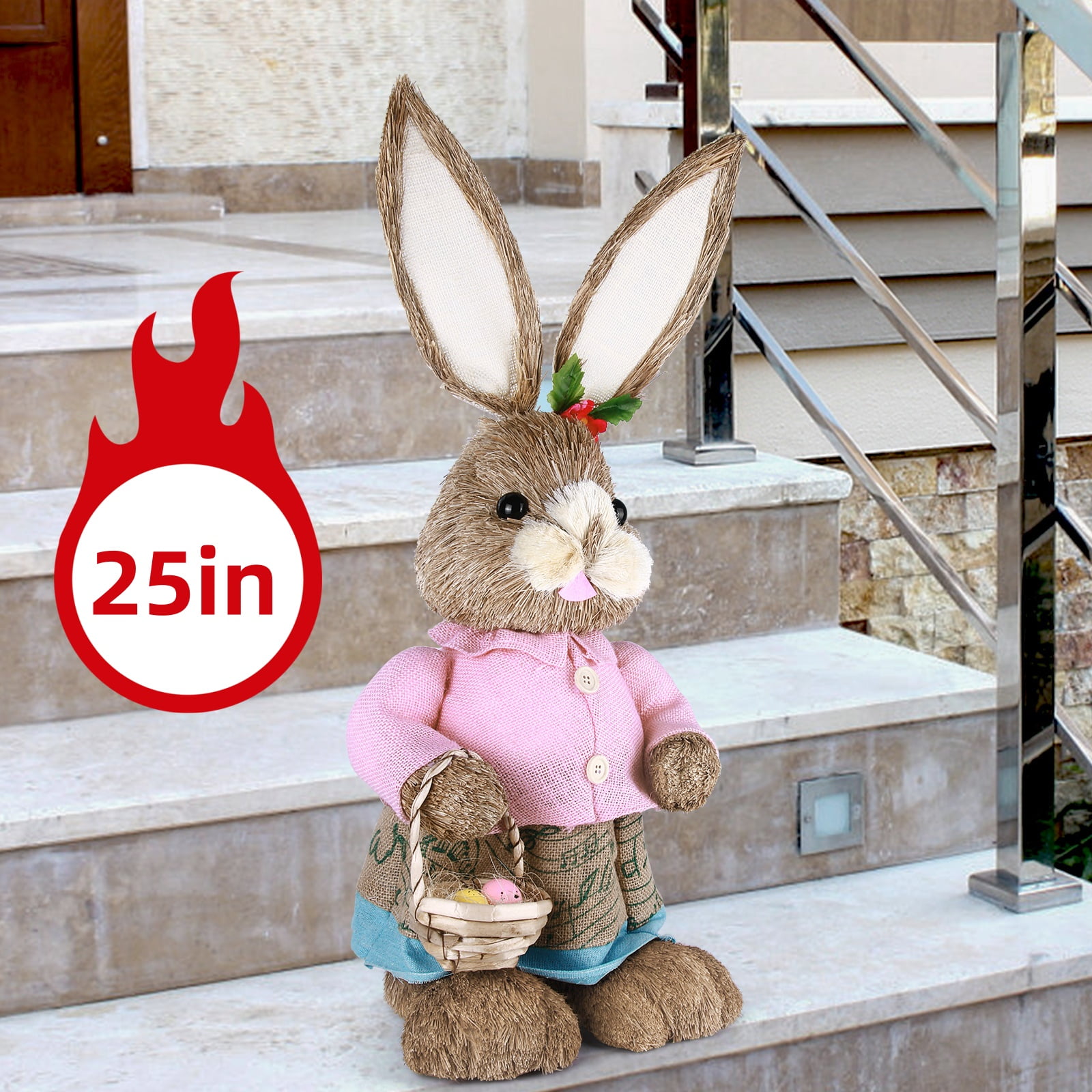 DUNCHATY 25" Easter Bunny Decor, Easter Toys for Kids, Straw Standing ...