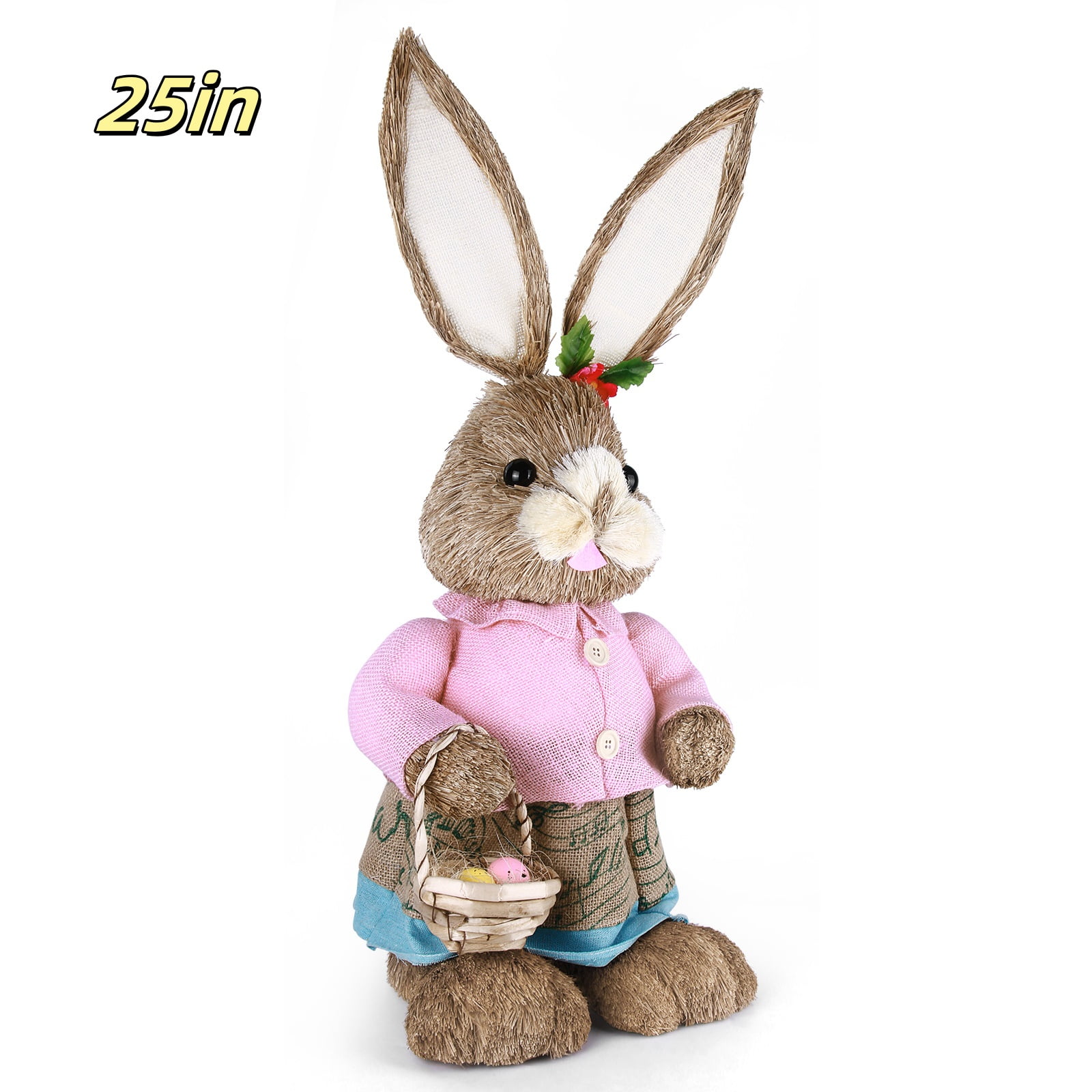 DUNCHATY 25in Straw Standing Rabbit Statue with Basket Eggs, Farmhouse ...