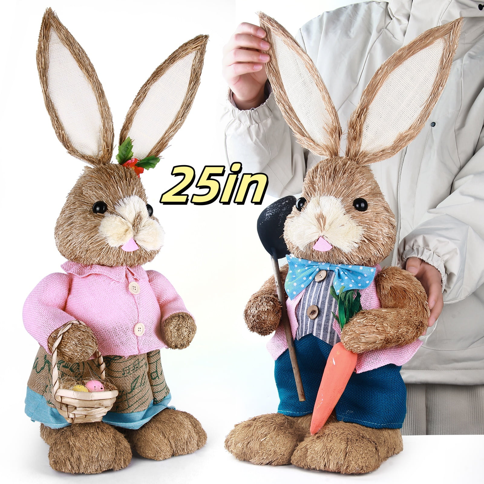 DUNCHATY 2PC 25in Natural Straw Easter Decorations Bunny Figurine ...