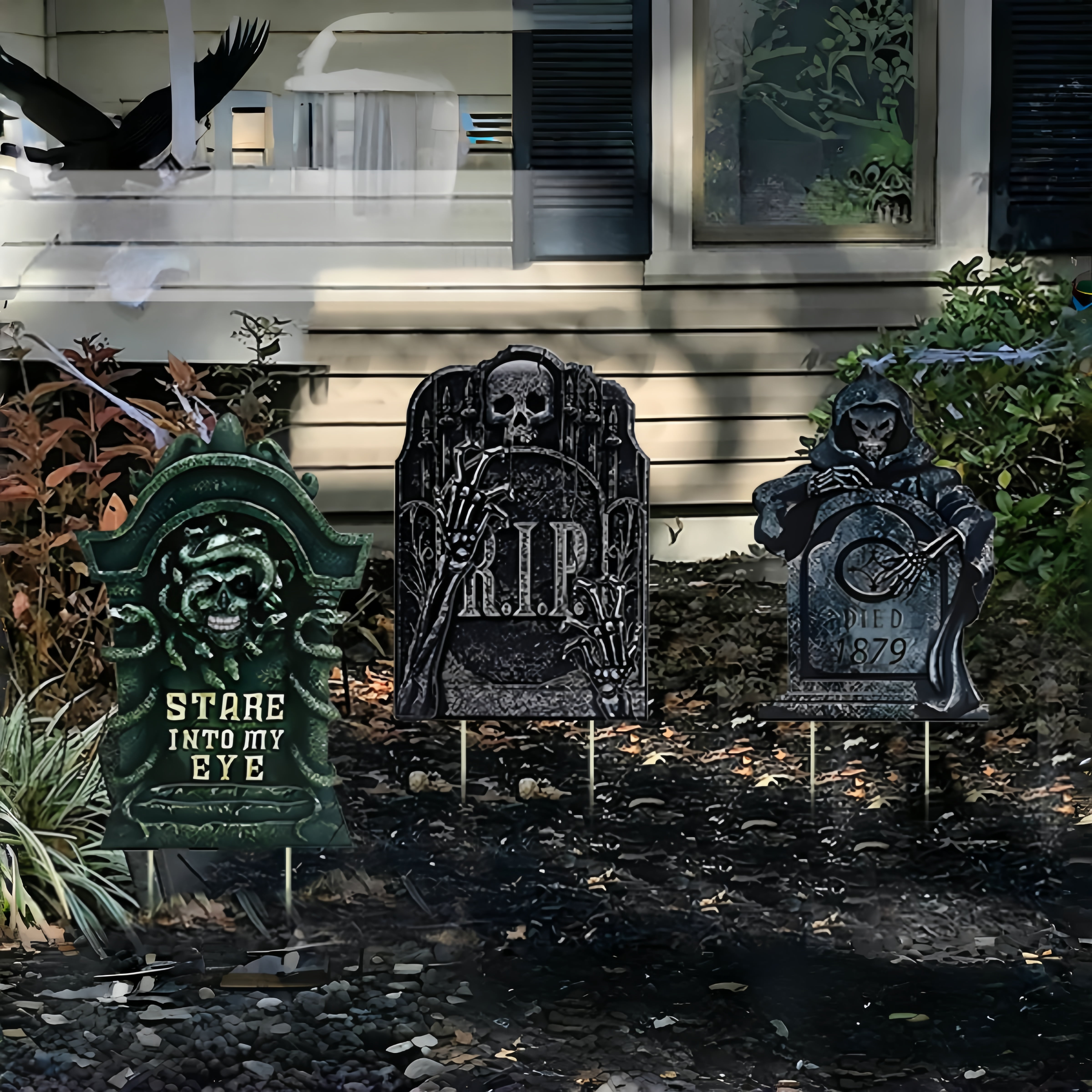 DUNCHATY 3-Pack Halloween Tombstone Decor Set - Graveyard Scene with ...