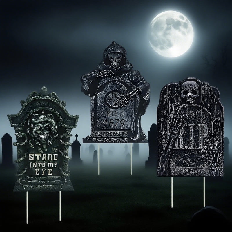 DUNCHATY 3-Pack Halloween Tombstone Decor Set - Graveyard Scene with ...
