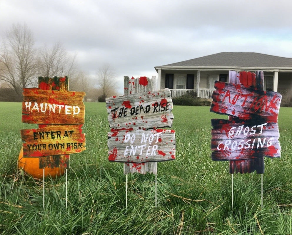 DUNCHATY 3-Pack Halloween Warning Yard Stakes - Graveyard Scene Kit ...