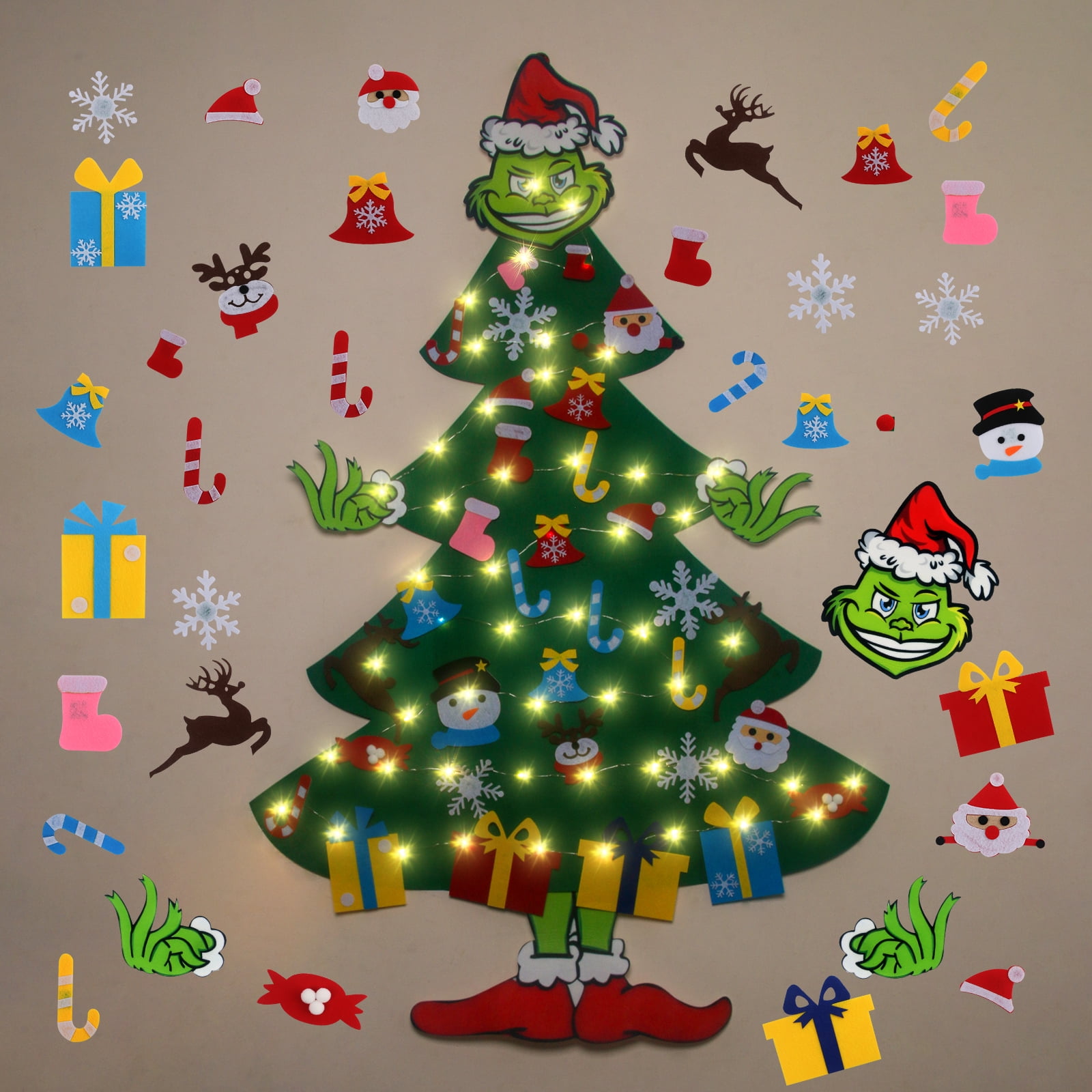 Customer reviews for DUNCHATY 4 Ft Led Grinch Felt Christmas Tree DIY ...