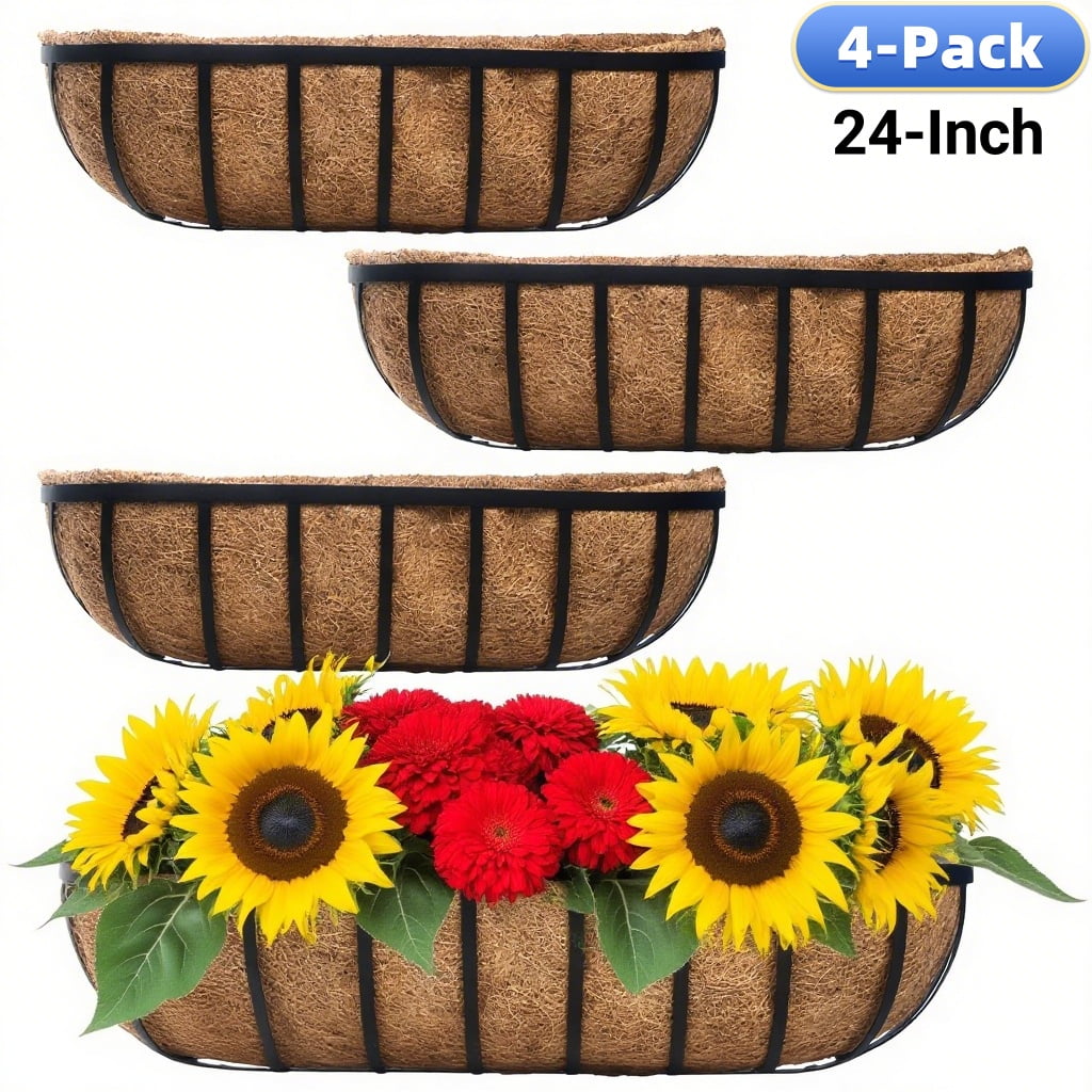 DUNCHATY 4-Pcs Outdoor Railing Planters Window Boxes, 24" Metal Horse ...