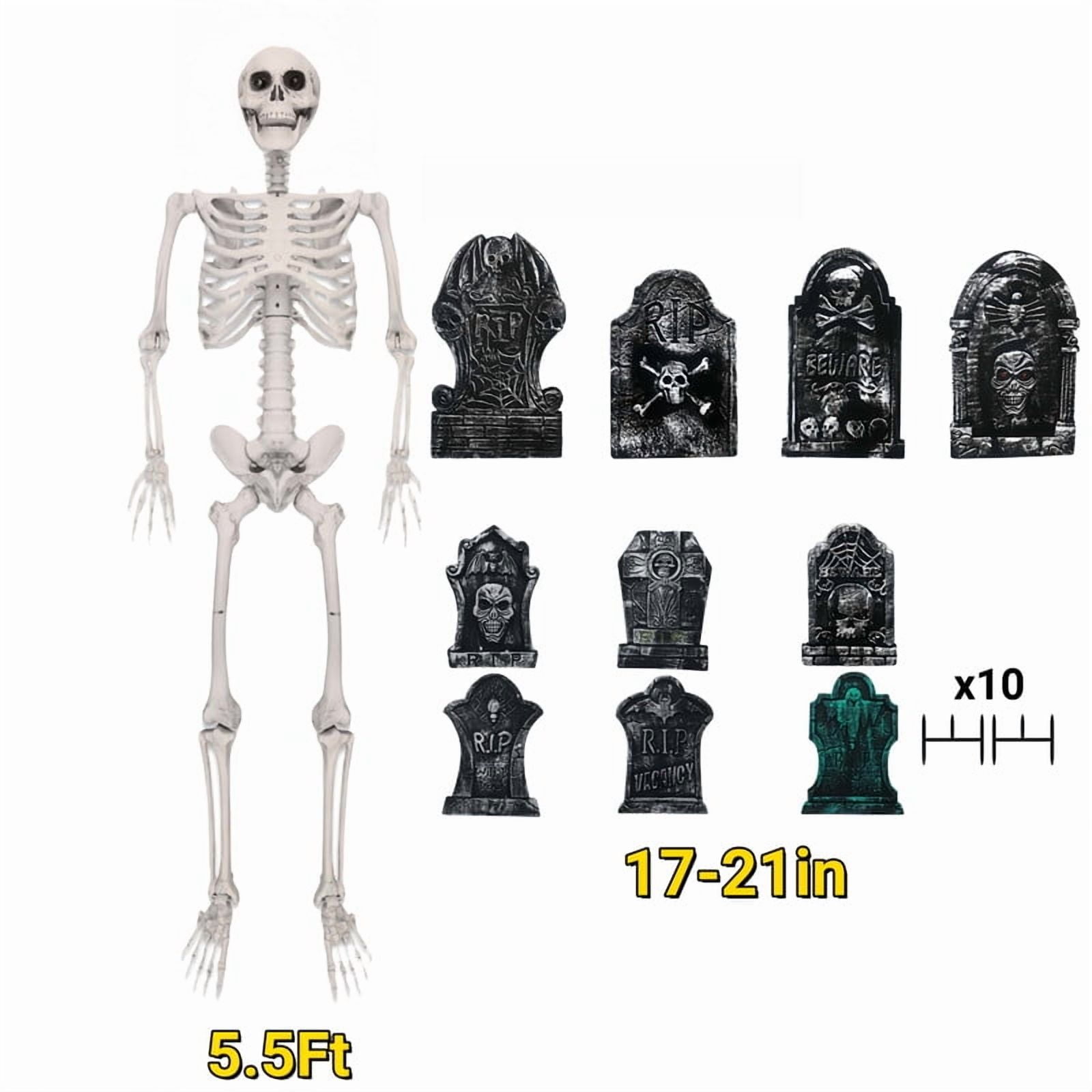 DUNCHATY 5.5FT LED Light-Up Skeleton & 10 Foam Gravestones, Outdoor ...