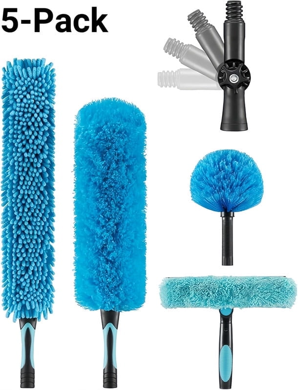 DUNCHATY 5-Pack Reusable Cleaning Duster Kit - Cobweb Remover, Feather ...