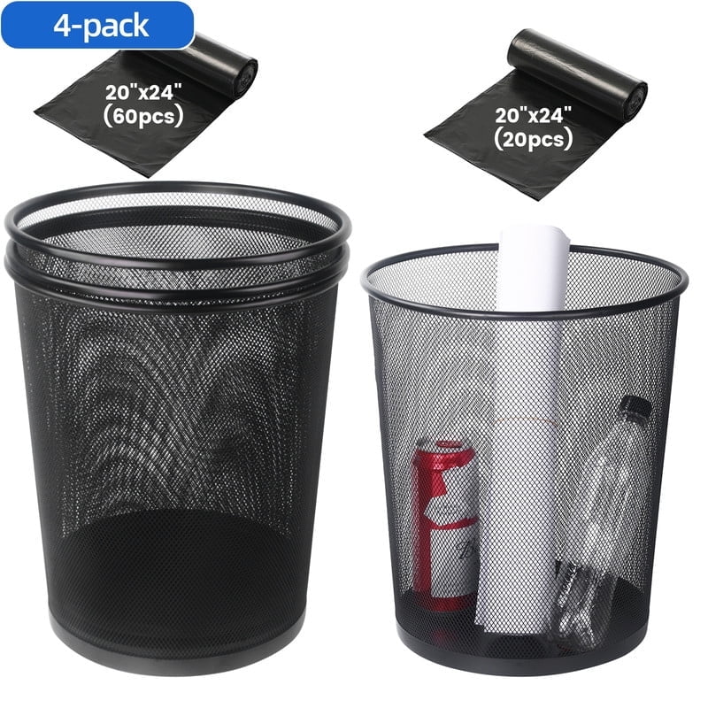 Active Mind Ltd 6 Gallon Metal Mesh Trash Can 4-Pack with 80 Trash Bags ...