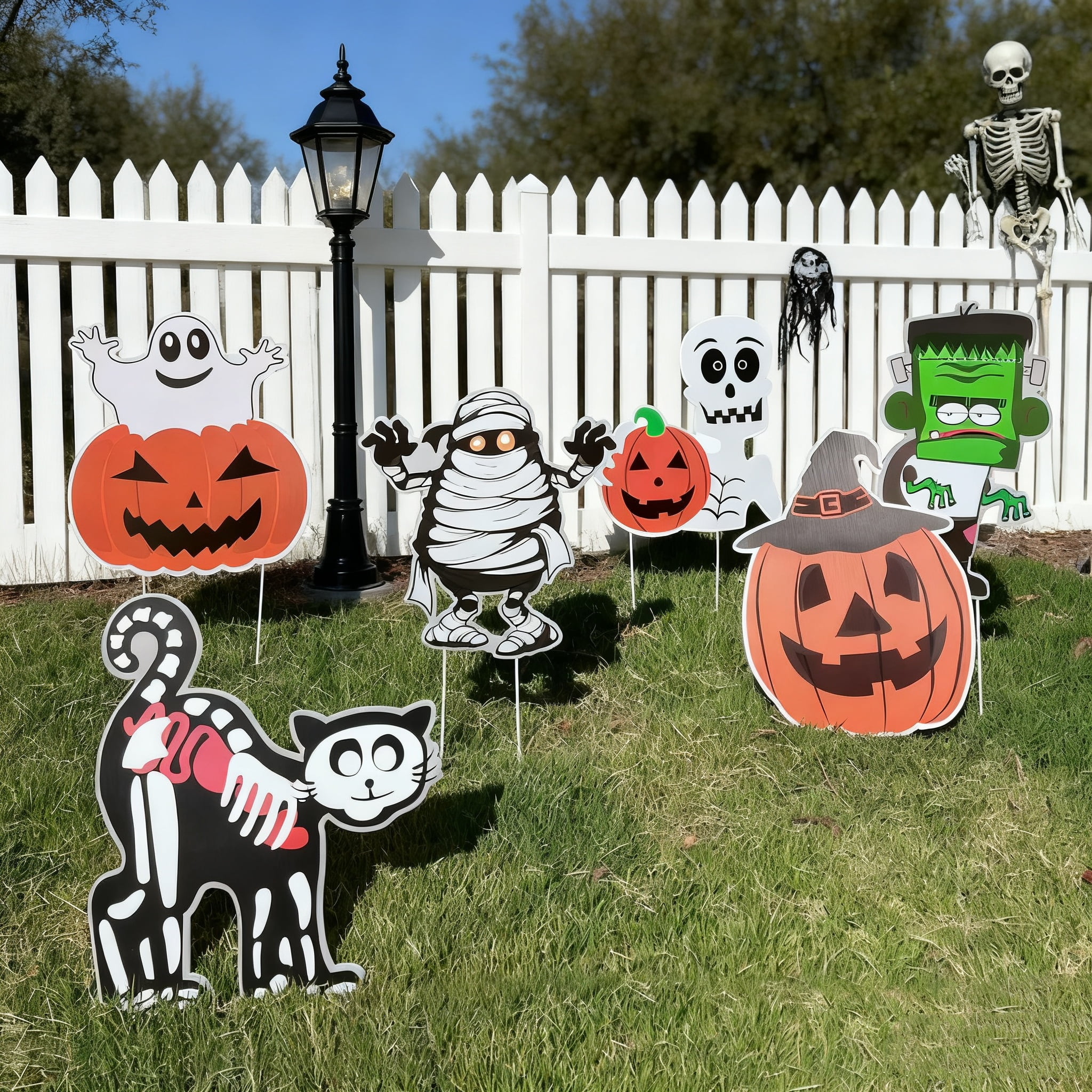 DUNCHATY 6Pack Jack o Lantern Pumpkin Yard Sign Garden Stake Halloween ...