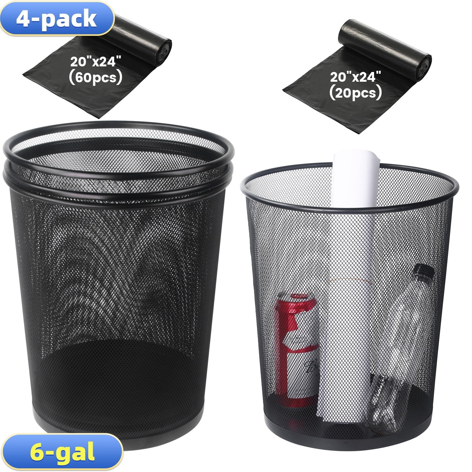 DUNCHATY Circular Mesh Waste Paper Bin, Metal Wire Mesh Bin 4 Pc with ...