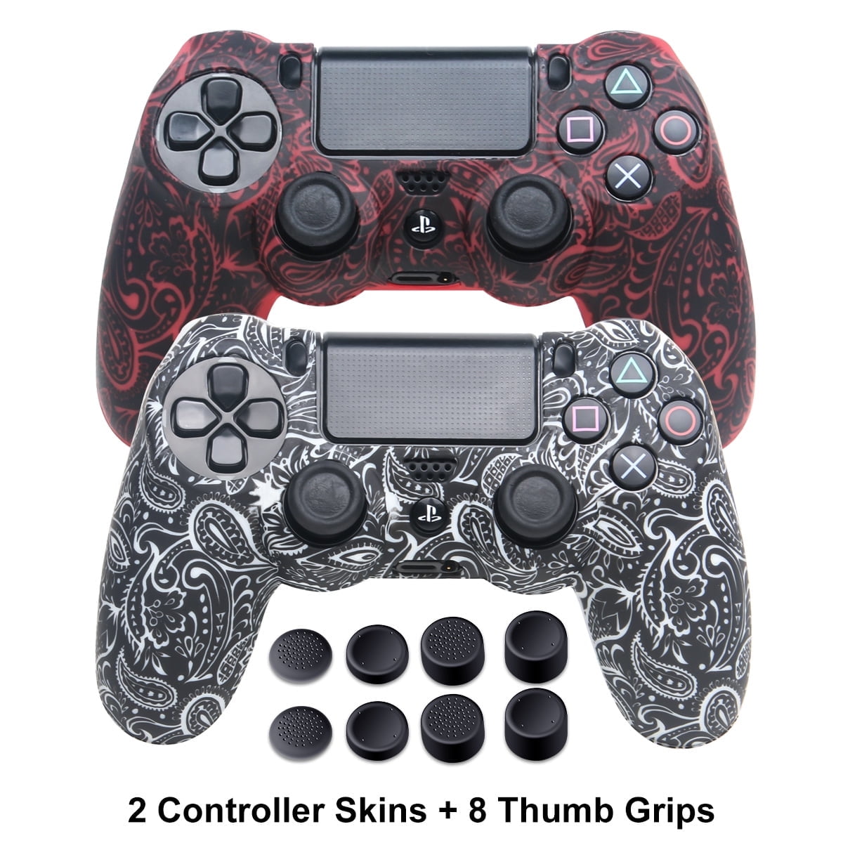 DUNCHATY Red & White PS4 Grip Set | 8 Thumb Caps + Silicone Skin ...