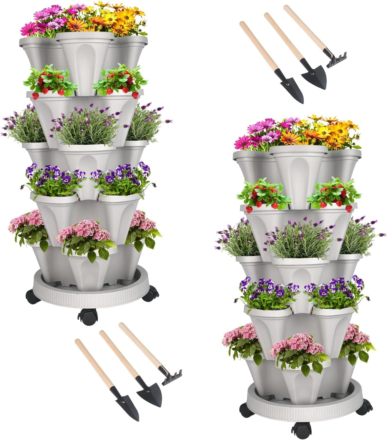 DUNCHATY Stackable Planter, Vertical Garden Planter with Wheels and ...