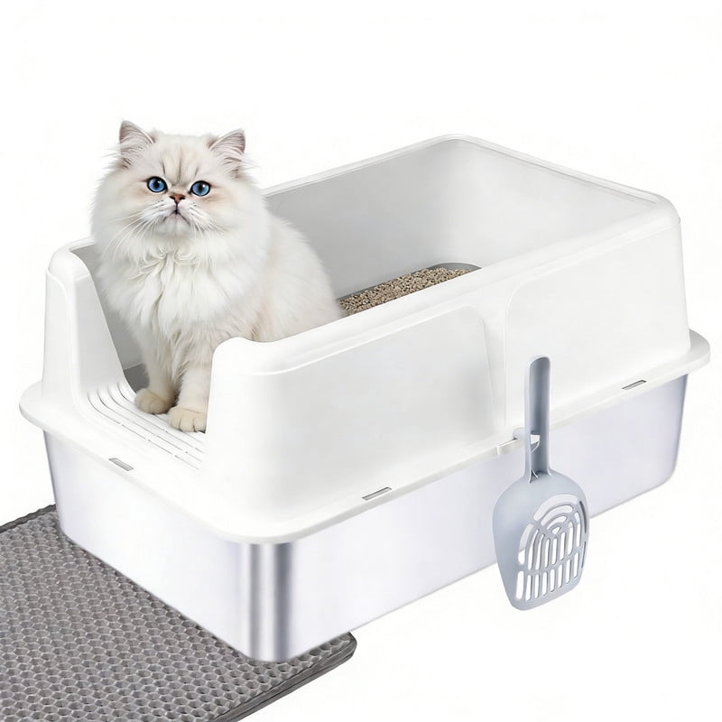 DUNCHATY Stainless Steel Cat Litter Box, Jumbo Open Top Litter Pan for ...