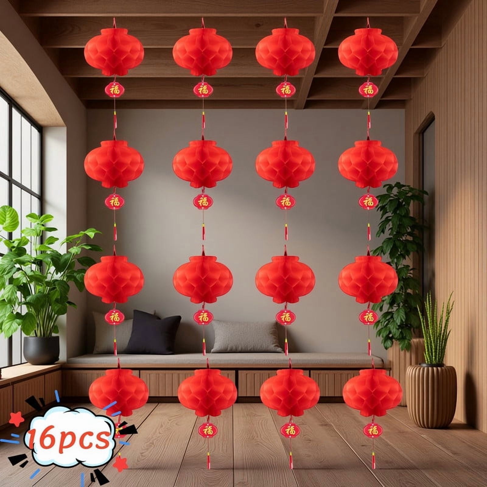 DUNCHATY 16 Pcs Red Chinese Hanging Lanterns for Wedding Decor, Lunar ...