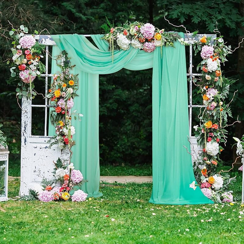 DUOBAO Wedding Arch Draping Fabric - 18ft 2 Panels White Sheer Chiffon ...