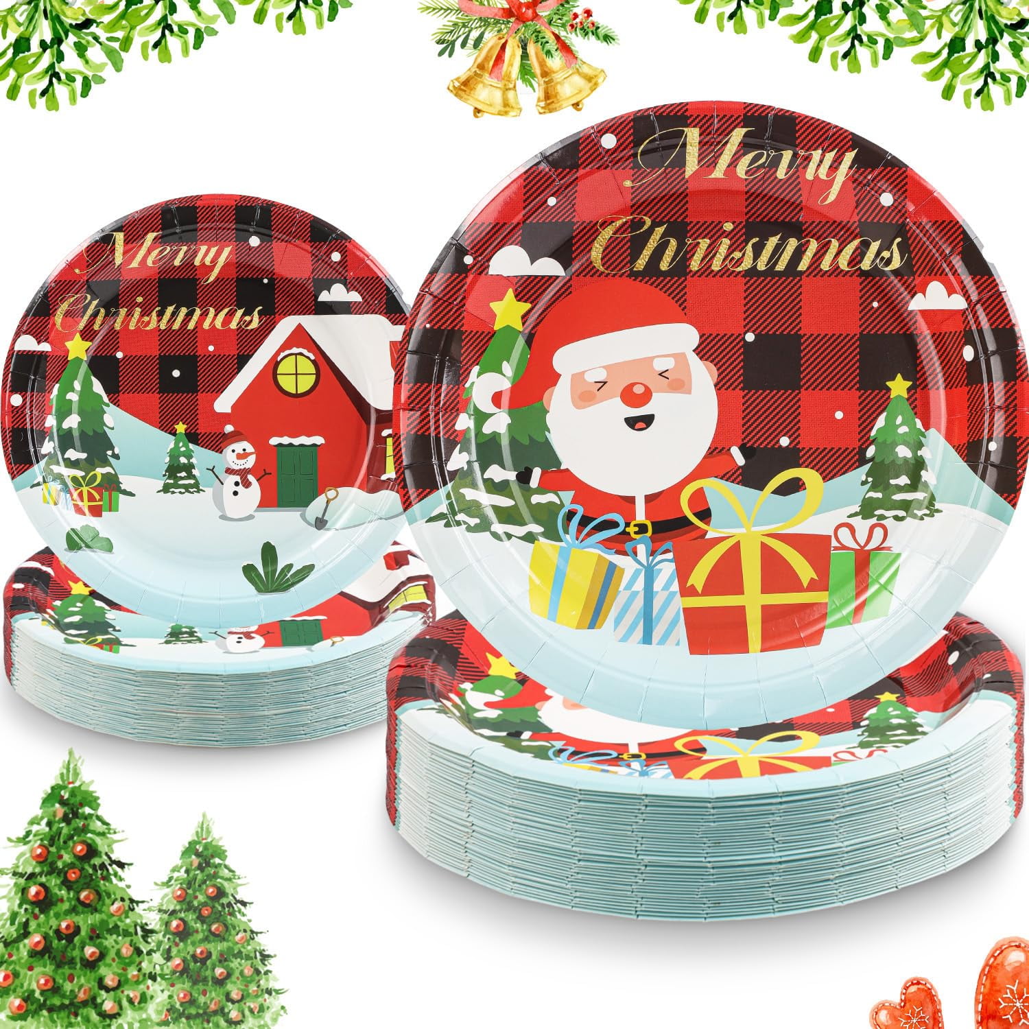 DUOCUTE Christmas Paper Plates MMF7 40 Counts, 9inch and 7inch Xmas ...