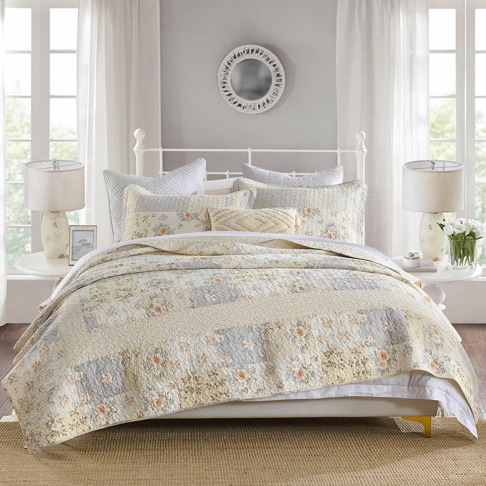 DUOHONG California King Quilt 128"W x 120"L - 100% Cotton Reversible Lightweight Oversized ...